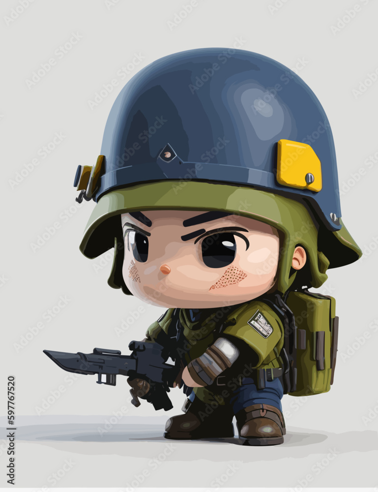 cute cartoon soldier sticker Stock Vector | Adobe Stock