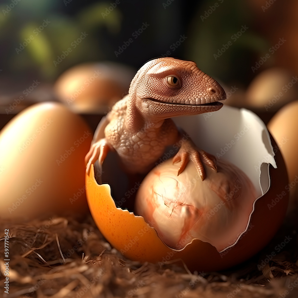 Cartoon illustration of a baby dinosaur hatching created with ...