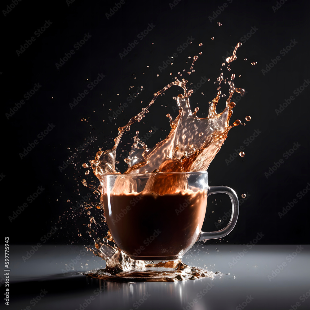 Coffee splash on dark black background created with Generative AI ...