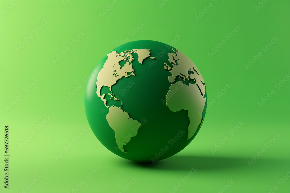Green globe, earth map 3D on green background, Generative AI Stock ...