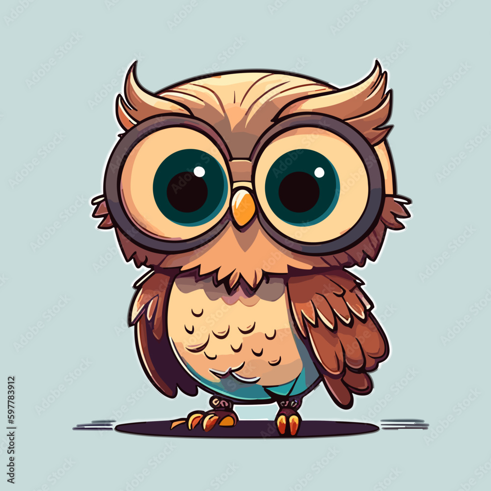 Cute Little Owl Owlet in a Fairy Forest. Flat Cartoon Vector ...