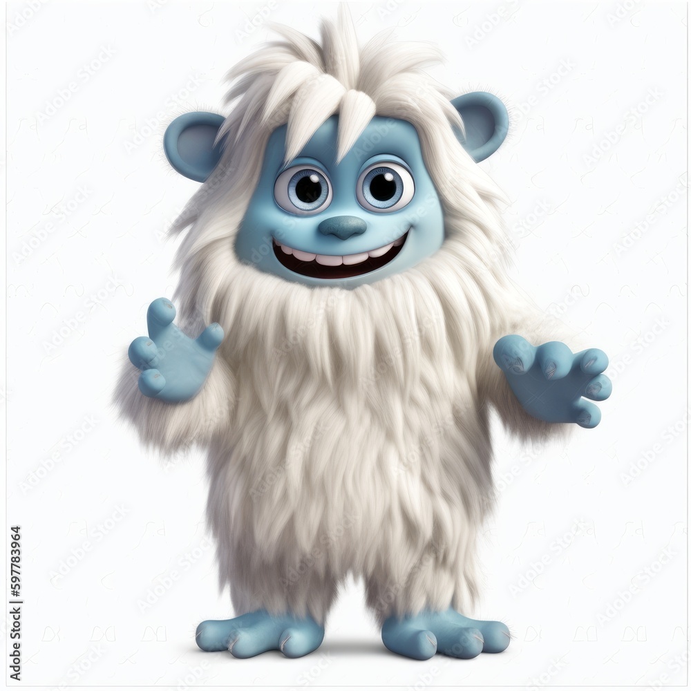 fantasy Yeti, cute 3d cartoon Yeti isolated on flat background, snow ...