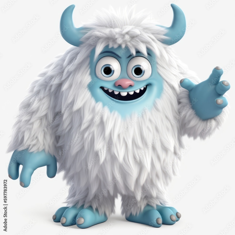 fantasy Yeti, cute 3d cartoon Yeti isolated on flat background, snow ...