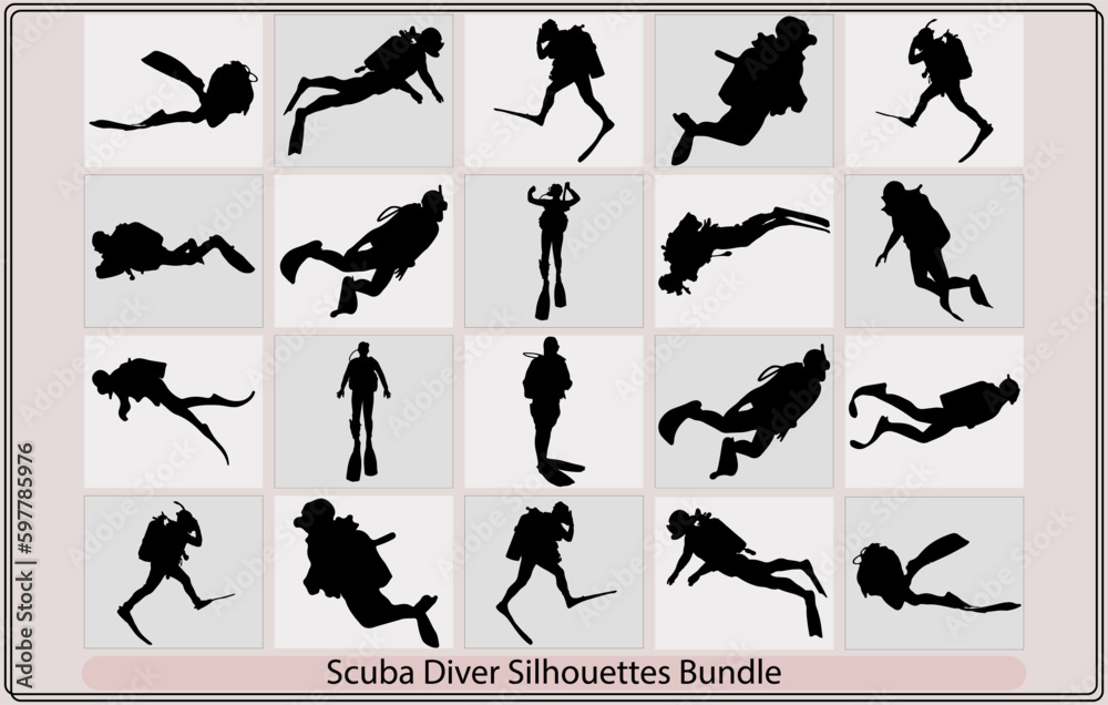 Scuba diving silhouette vector illustration isolated on white ...