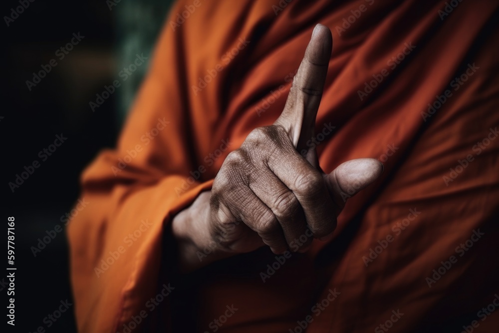 buddhist monk - hand sign for awareness - silence - mudra Stock ...