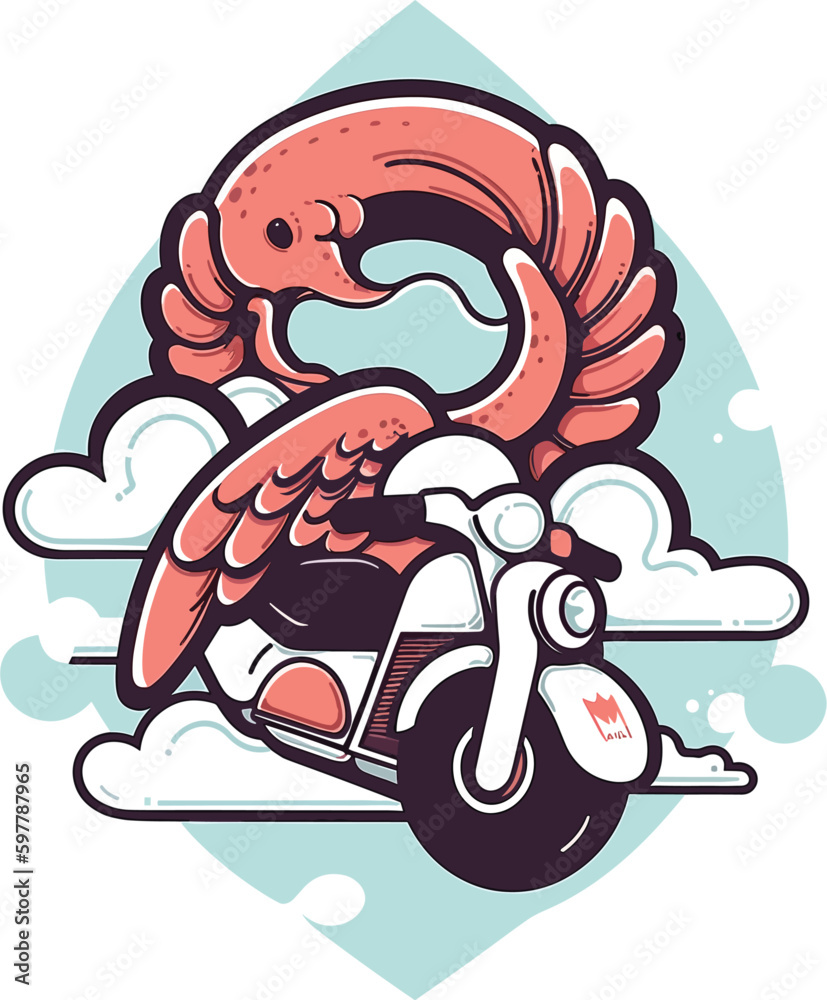Vector classic motorcycle with wings and snake flying through the ...