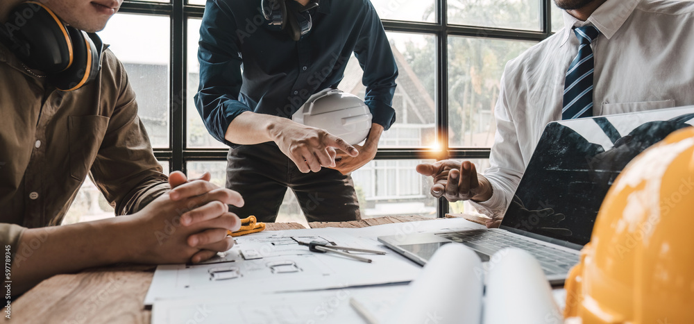 Fotografia do Stock: Civil engineer teams meeting working together wear ...