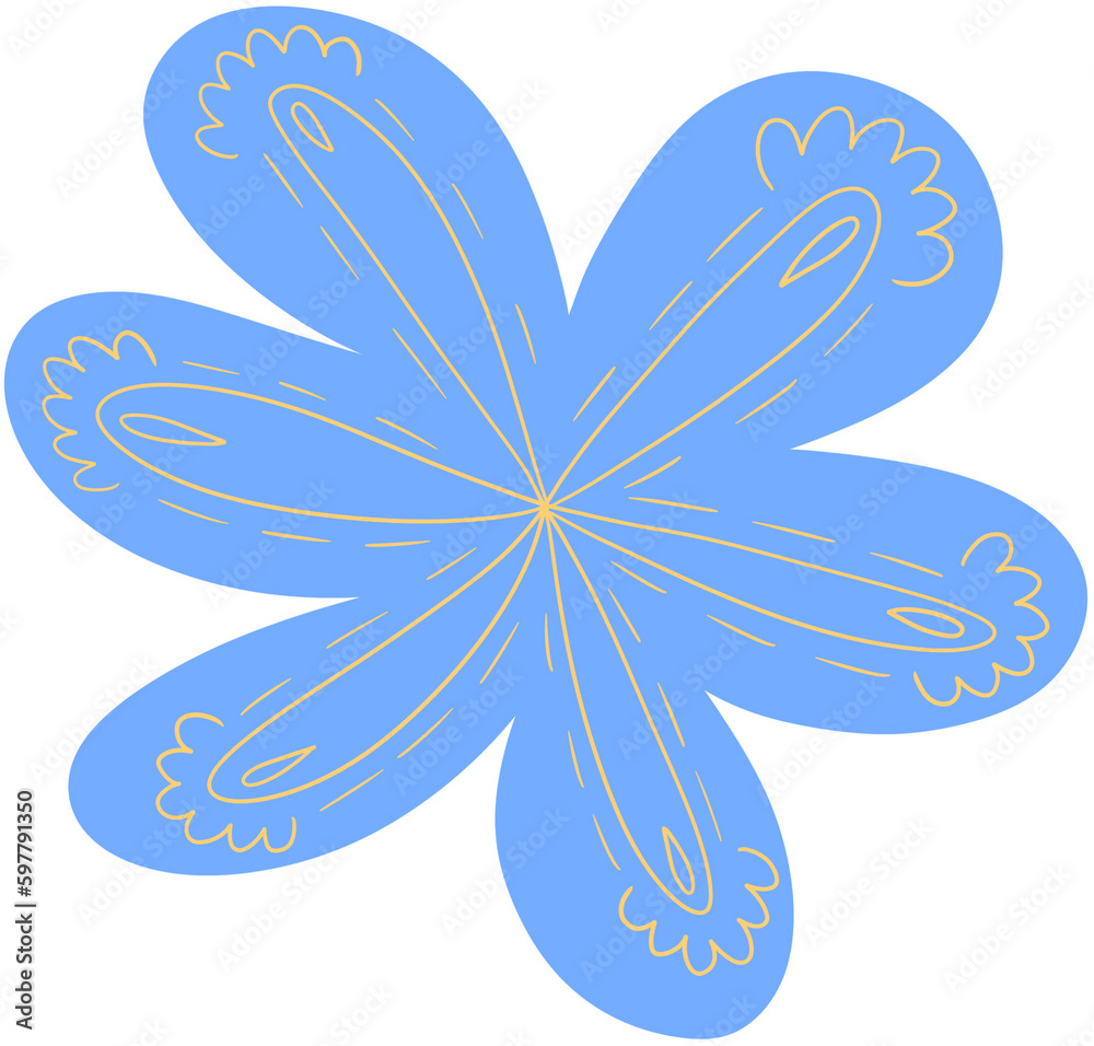 Blue and yellow hand drawn childish flower. Cute doodle png flower ...