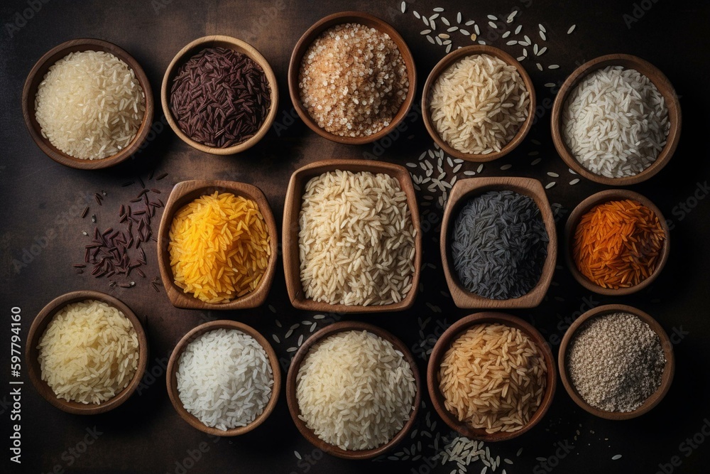 Watercolor painting of various rice types with clipping paths ...