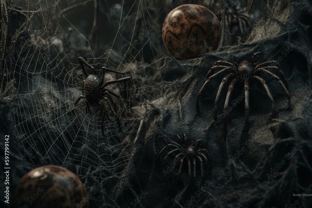 Seamless pattern of creepy spiders and webs for Halloween. Spooky ...