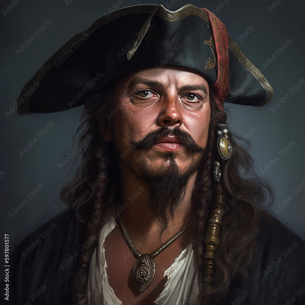 Painted Pirate Portrait. Generative AI. A digital painting of a middle ...