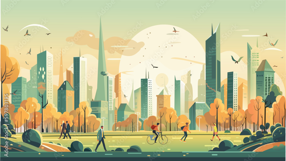 Beautiful modern eco friendly green city panoramic view with ...