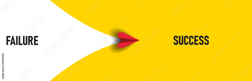 Red paper airplane flying from Failure to Success. New Idea concept ...