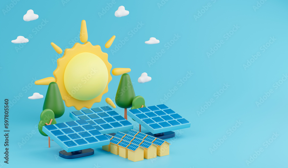 Solar energy concept isometric 3d illustration. Solar panels, sun and ...