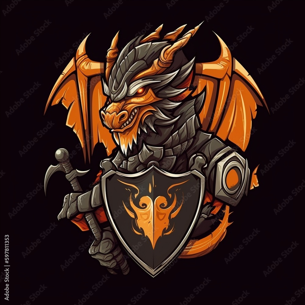 Cartoon dragon slayer emblem for a gaming logo Generative AI Stock ...