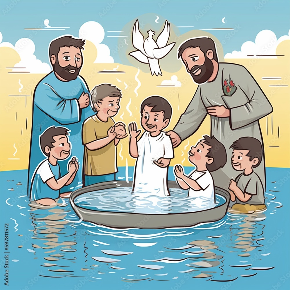 Cartoon baptism with immersion and symbolism Generative AI Stock ...