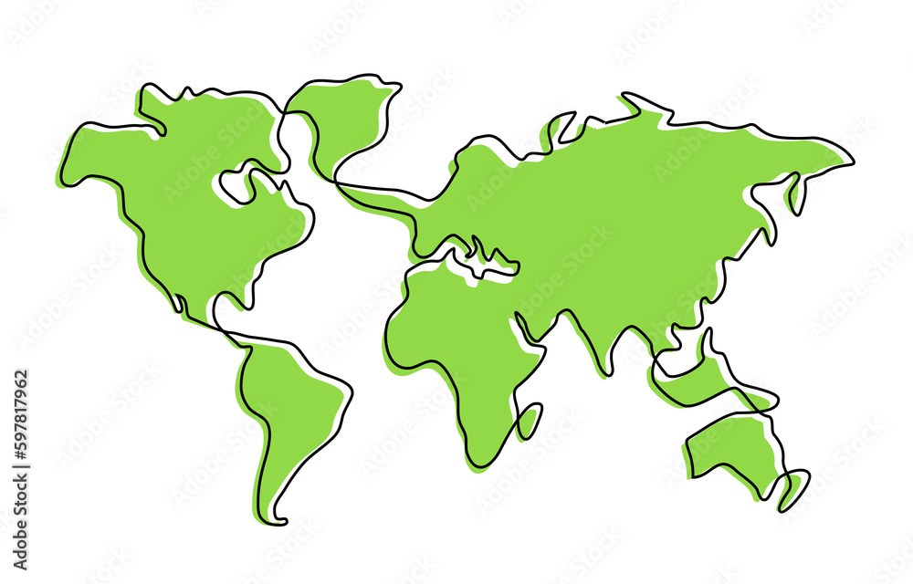 Hand drawn scribble line art world map. Png clipart isolated on ...