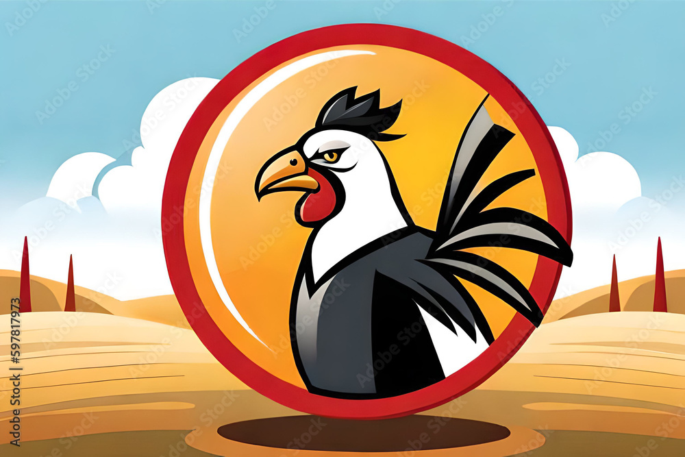 chicken logo inside a circle , digital graphic design pictogram logo of ...