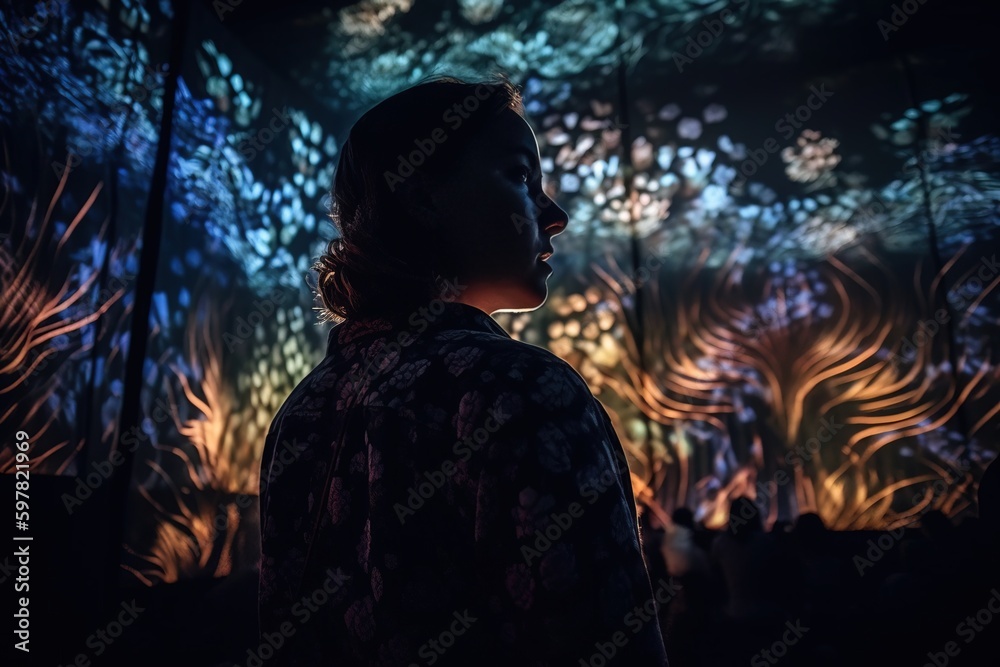 An awe-inspiring image of a person watching a 3D projection mapping ...
