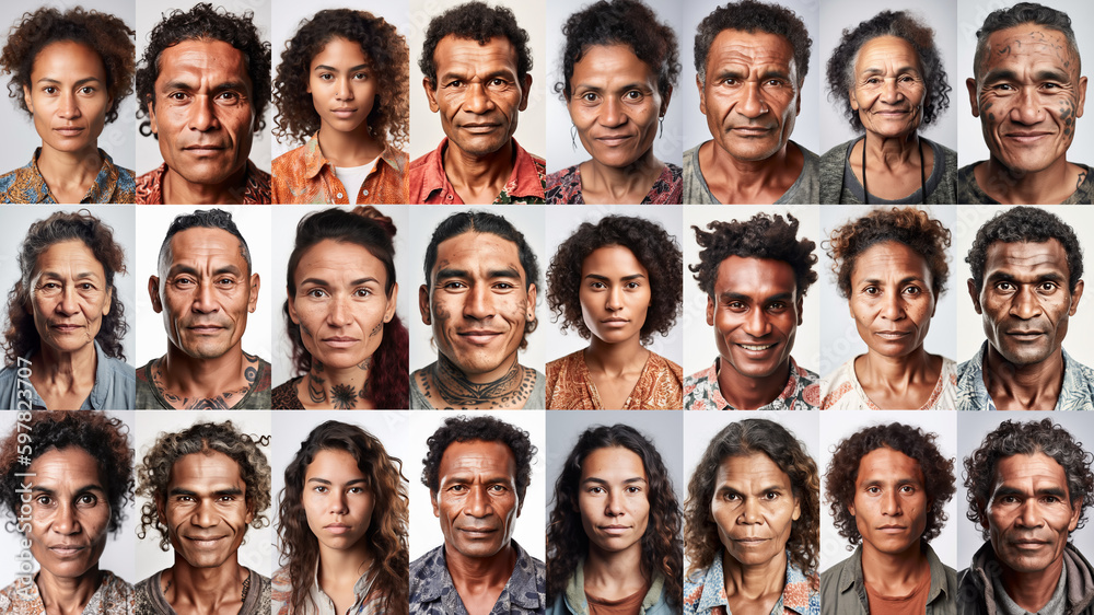 Oceanic or Polynesian native indigenous people mosaic portrait over ...