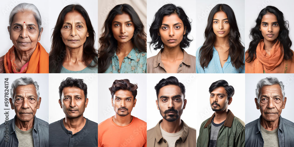 Collage representation of different Indian people portraits. Studio ...