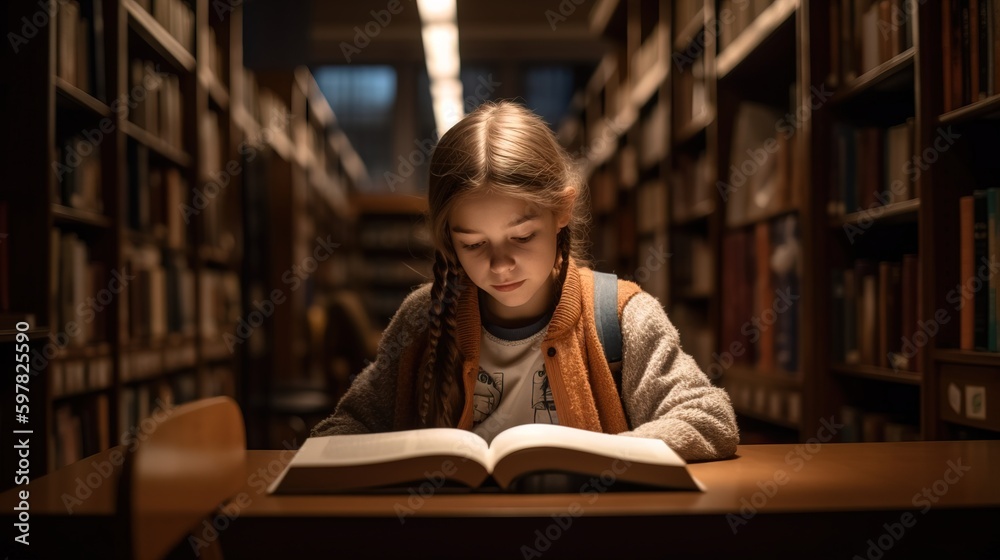 Girl reading a book in a library, highlighting the importance of ...