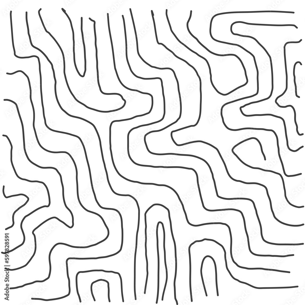 Abstract line drawing, topographic map. Sketch doodle maze isolated on ...