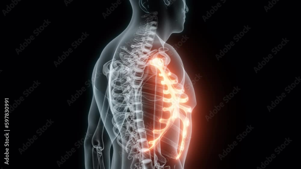 3D Rendering of a Medical Animation of the Rib cage. X-ray of the Rib ...