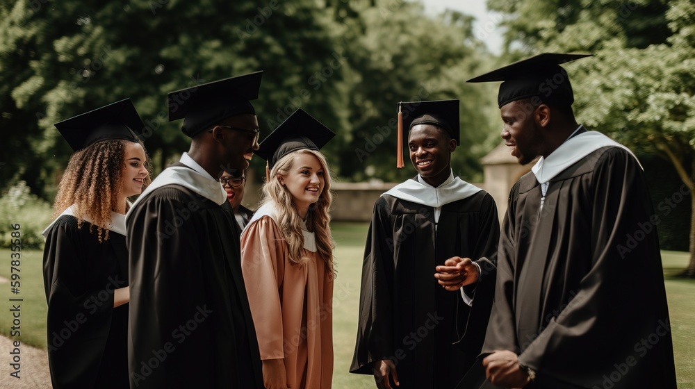 Diverse group of university graduates celebrating their graduation day ...