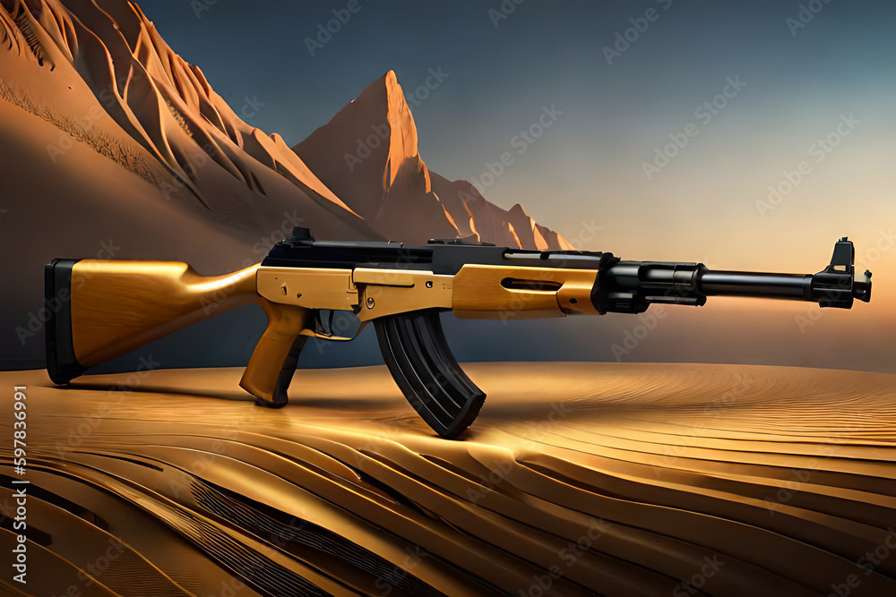 custom golden AK47 Kalashnikov concept , AI render Stock Illustration ...