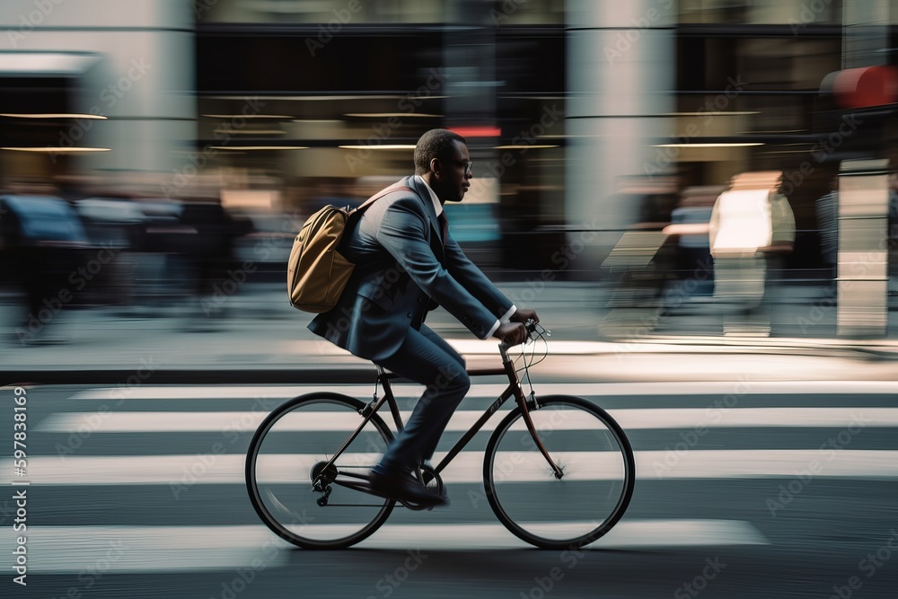 Man riding a bicycle to work, reducing his carbon footprint and ...