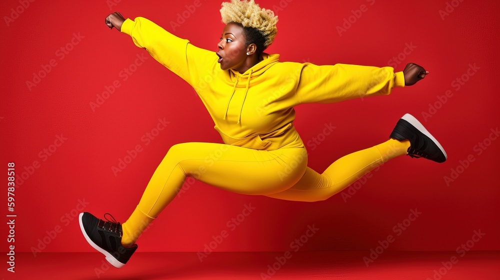 A confident individual of a plus-size body type striking a powerful ...