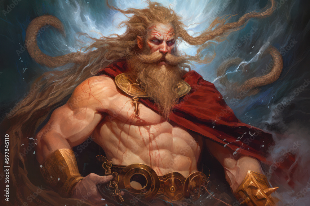Powerful and imposing depiction of Thor, Norse god of thunder, with ...