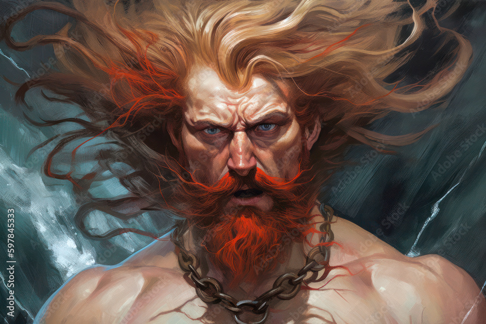 Powerful and imposing depiction of Thor, Norse god of thunder, with ...