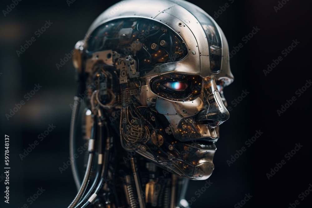 A futuristic machine with advanced technology and digital circuits. It ...