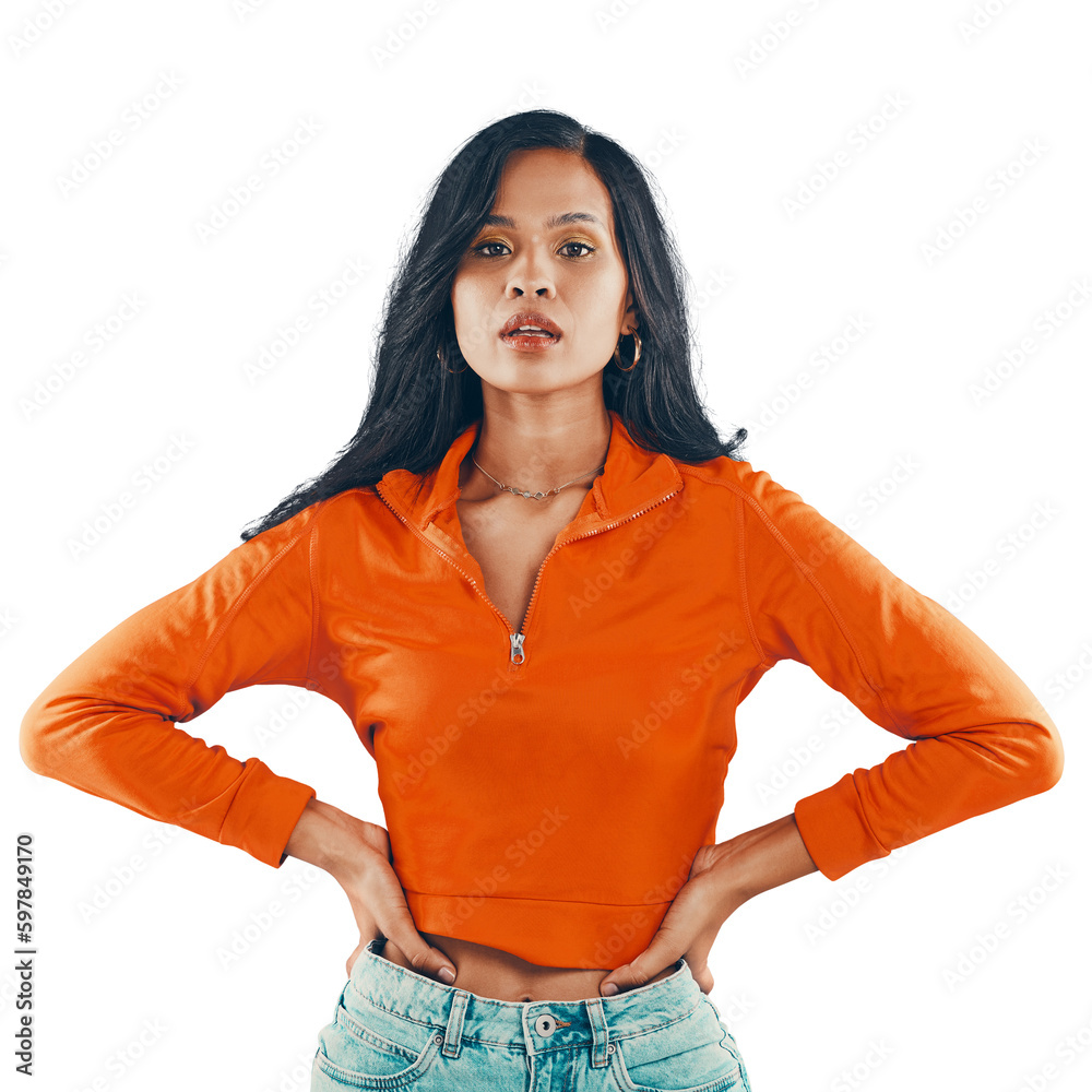 Attitude, fashion and woman in portrait isolated on transparent, png ...