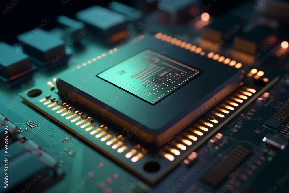 Cpu Modern Processor Motherboard Computer Chip With Connections And Signals Illustration