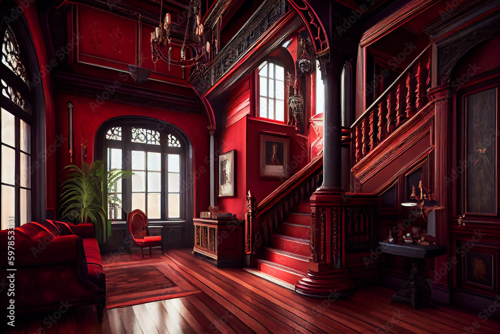 Elegant Gothic Exclusive Room with Red and Black Color Scheme and ...