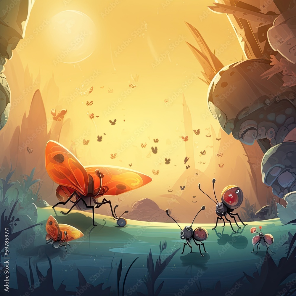 Cute Cartoon Insect Illustration: Ant, Fly, Butterfly, Pest, Bug ...