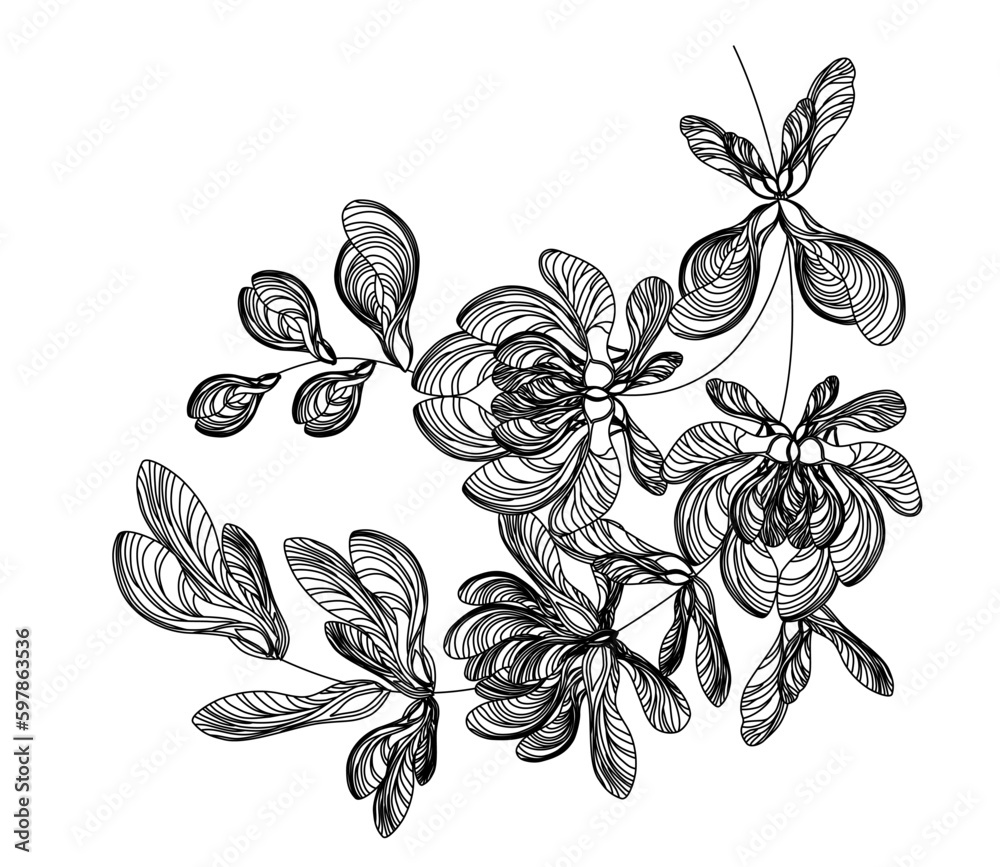 Coloring antistress. Beautiful black line horizontal composition of ...