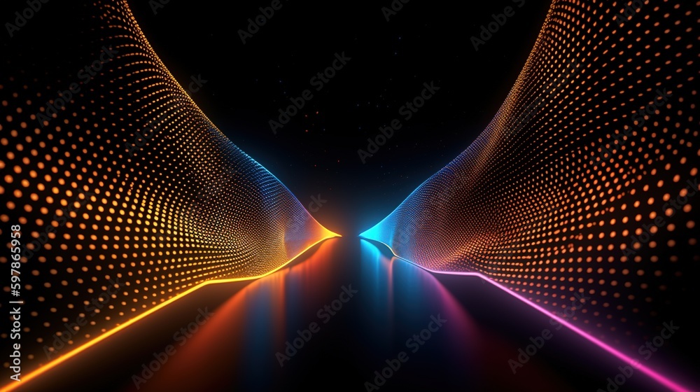 Abstract background of colorful neon line pathway glowing in the dark ...
