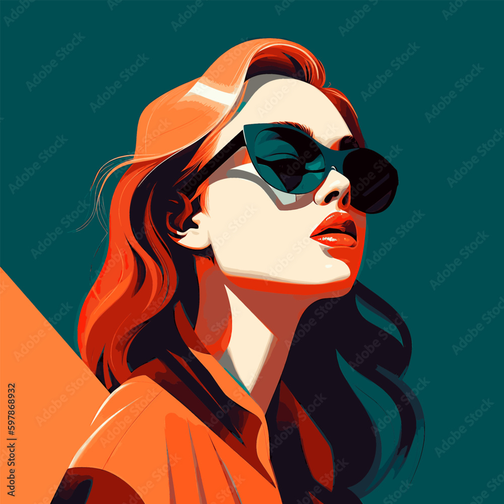 Fashion portrait of a model girl in sunglasses. Poster or flyer in ...