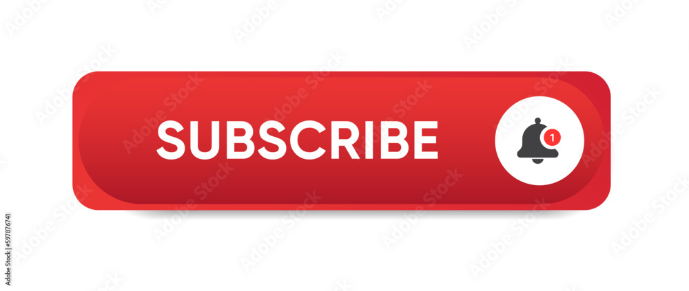 Vetor de Subscribe button Bell, notification icon button and hand cursor click. Red button ...