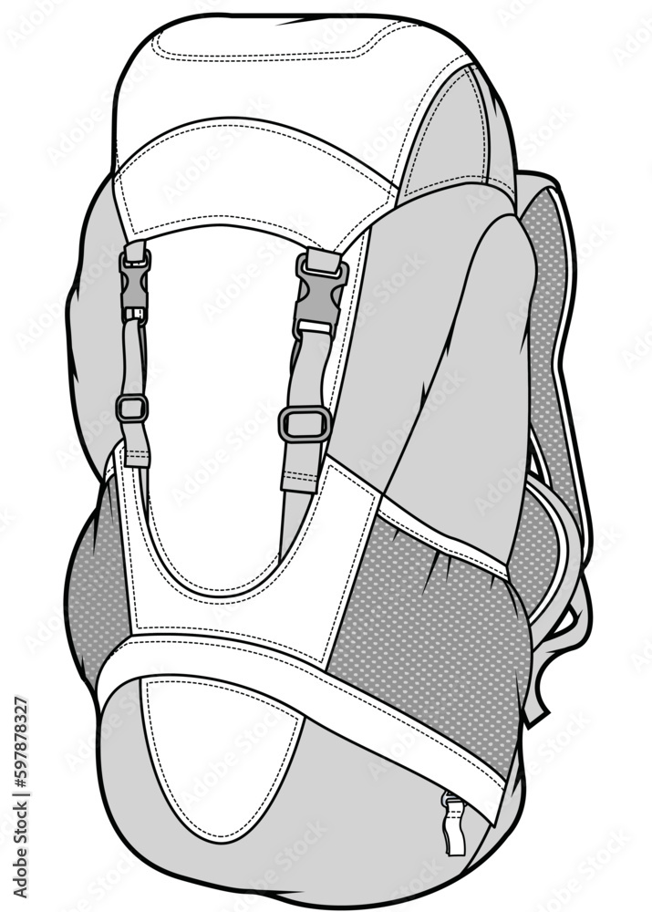travel rucksack flat sketch vector illustration technical cad drawing ...