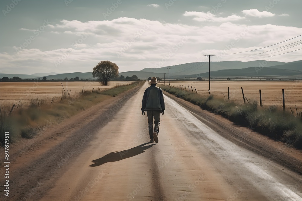 Wallpaper Illustration and background of a person walking, on a long ...