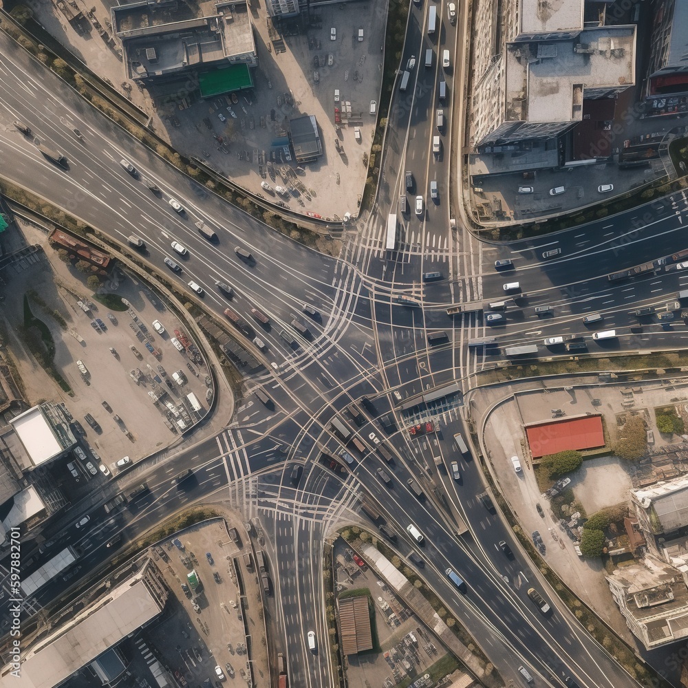 Top view over the highway, expressway and motorway architecture, Aerial ...