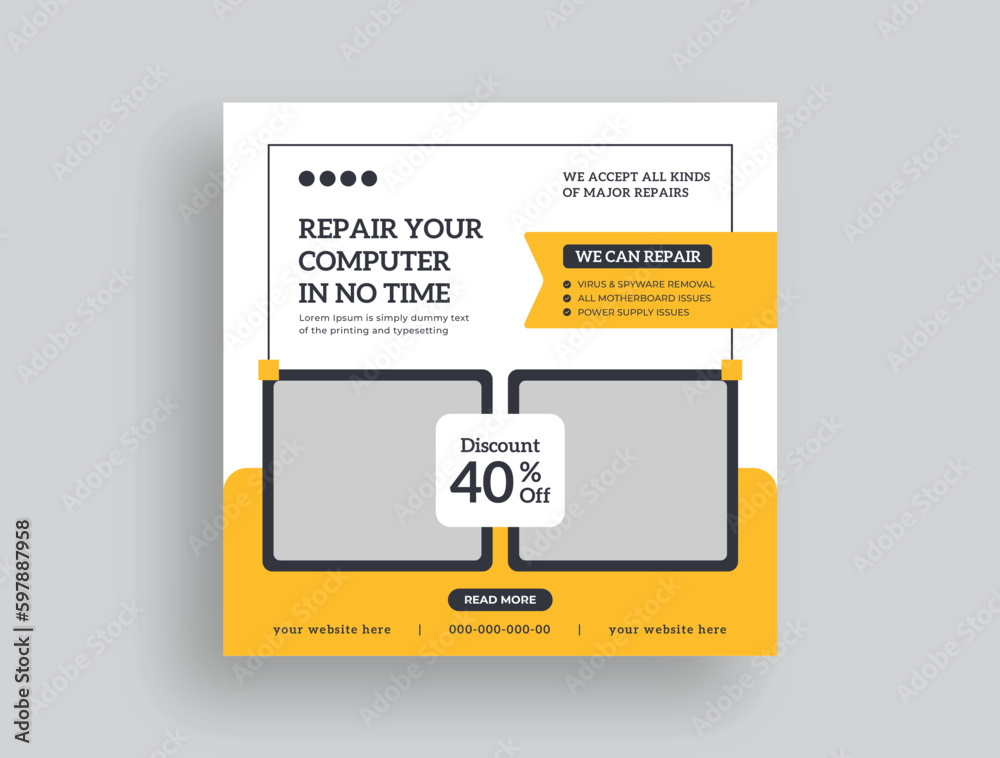 Computer repair social media posts, Facebook Instagram square posts ...