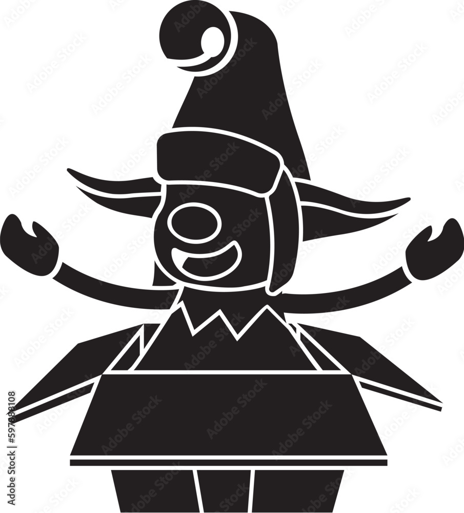 Black and White Cartoon Illustration Vector of a Christmas Elf Bursting ...