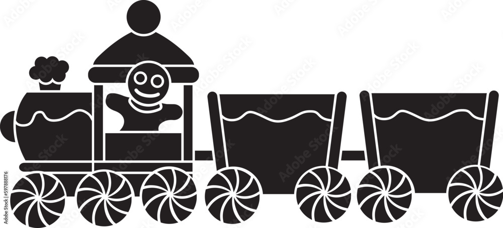 Black and White Cartoon Illustration Vector of a Candy Train and ...