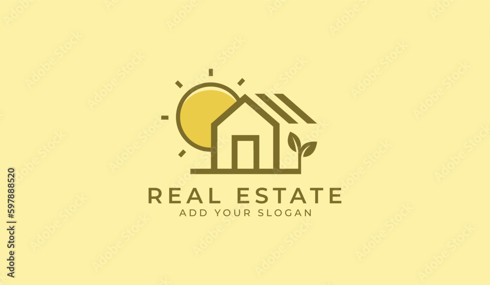 Abstract tree house logo design template with modern line art style ...